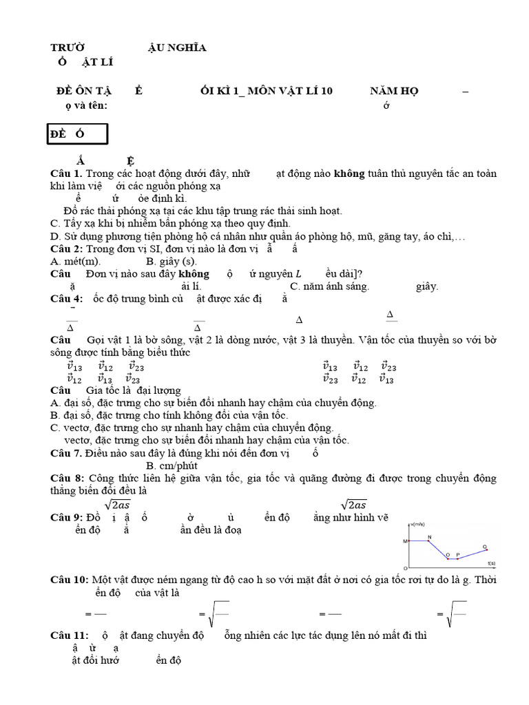 De Cuong CK 1 To VL - k10 - 20232024 Không Đáp Án | PDF