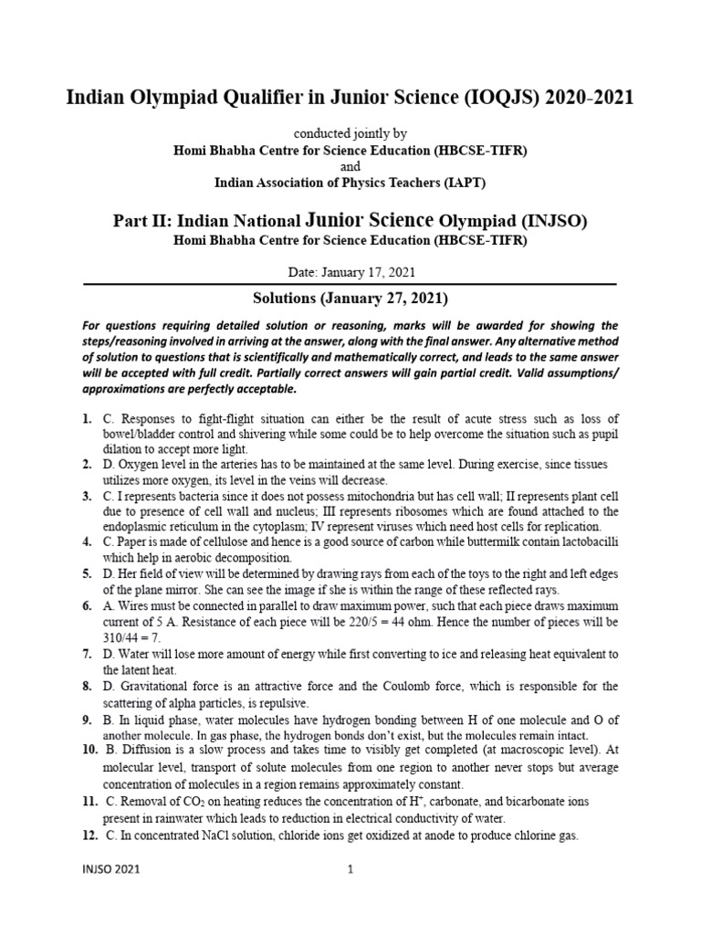 NSEJS 20-21 Answer Key | PDF