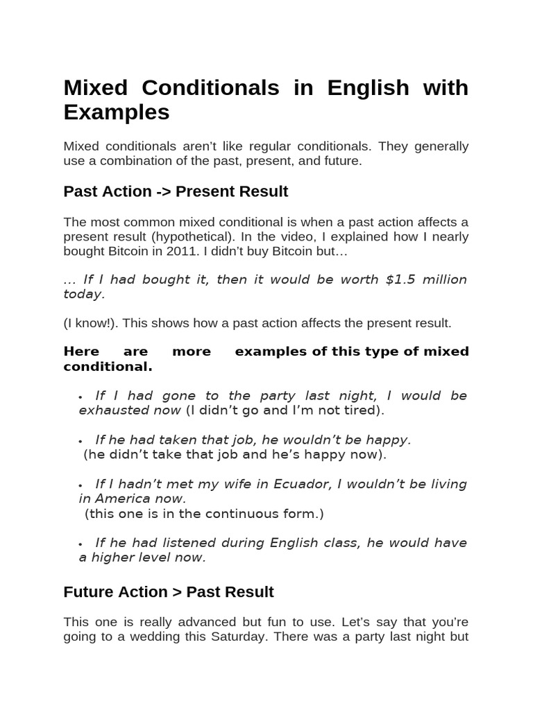 Mixed Conditionals in English With Examples | PDF | Language Arts ...