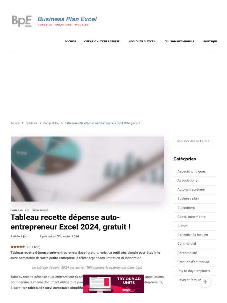 Tableau Recette Dépense Auto-Entrepreneur Excel - 2024 | PDF