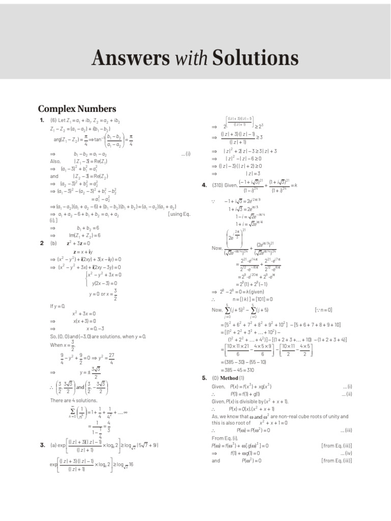 JEE Main Advanced 2021 18 Solutions Algebra | PDF