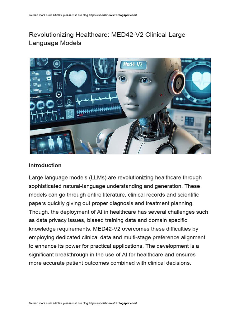 Revolutionizing Healthcare: MED42-V2 Clinical Large Language Models ... Revolutionizing Healthcare: MED42-V2 Clinical Large Language Models ...