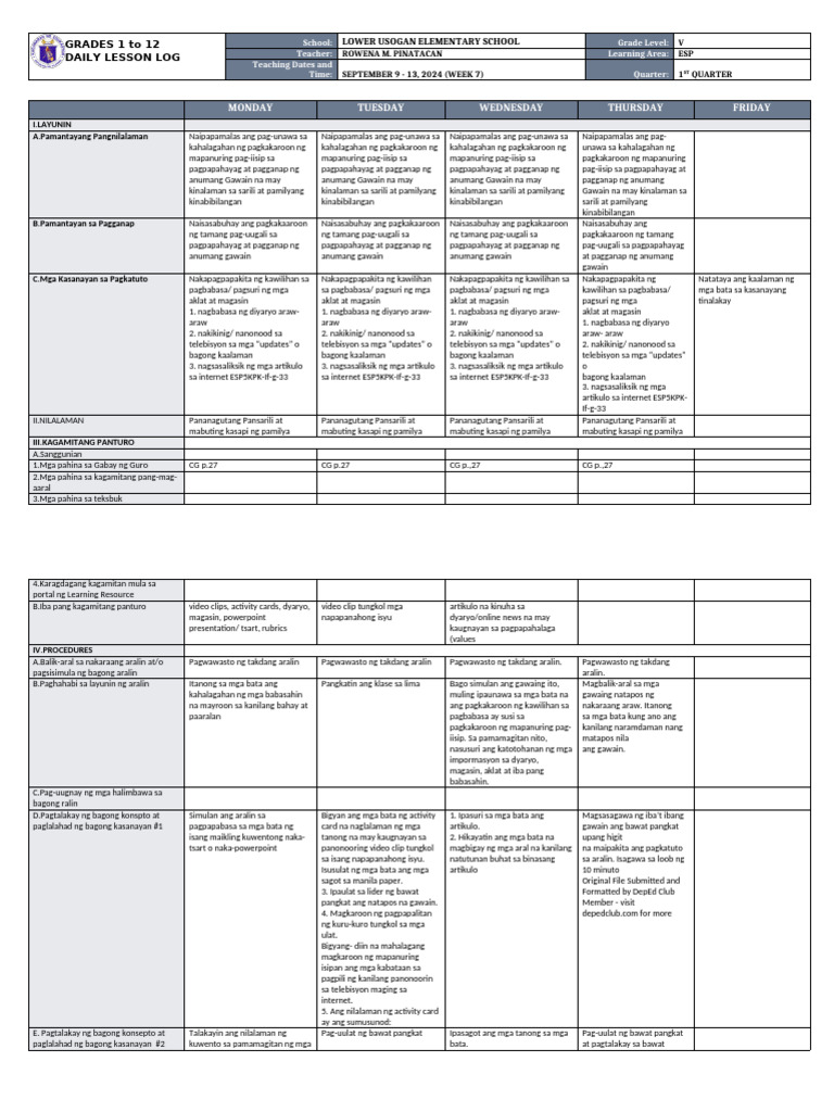 DLL - Esp 5 - Q1 - W7 | PDF
