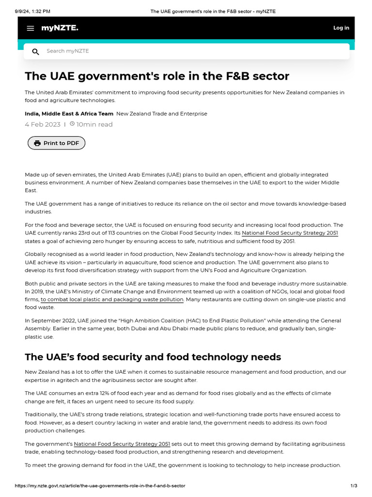 UAE Food Security and NZ Opportunities | PDF | United Arab Emirates ...