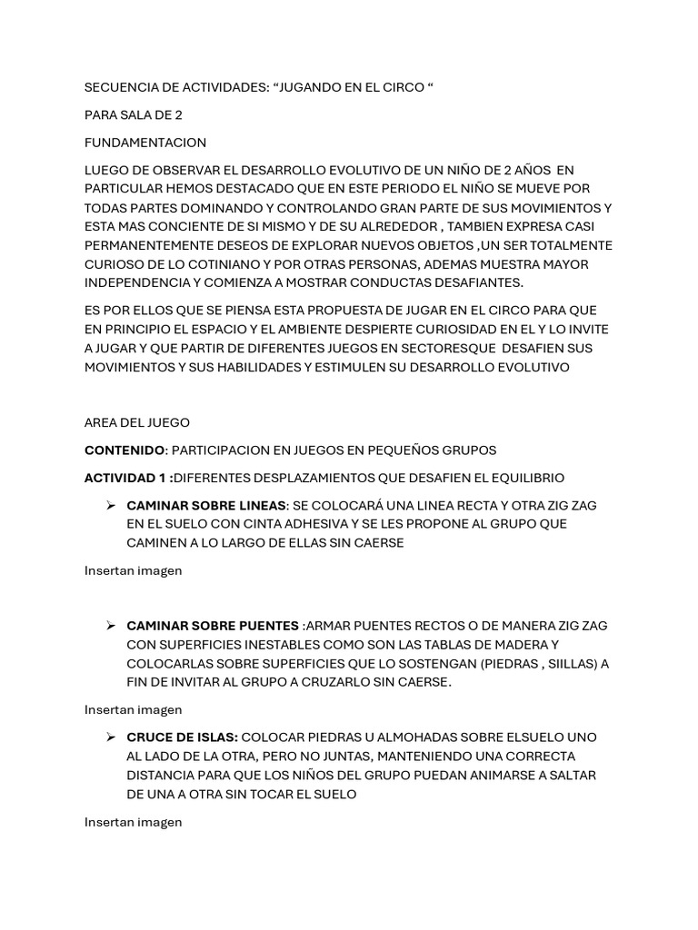Secuencia de Actividades "Jugando en El Circo " | PDF | Ciencias ...