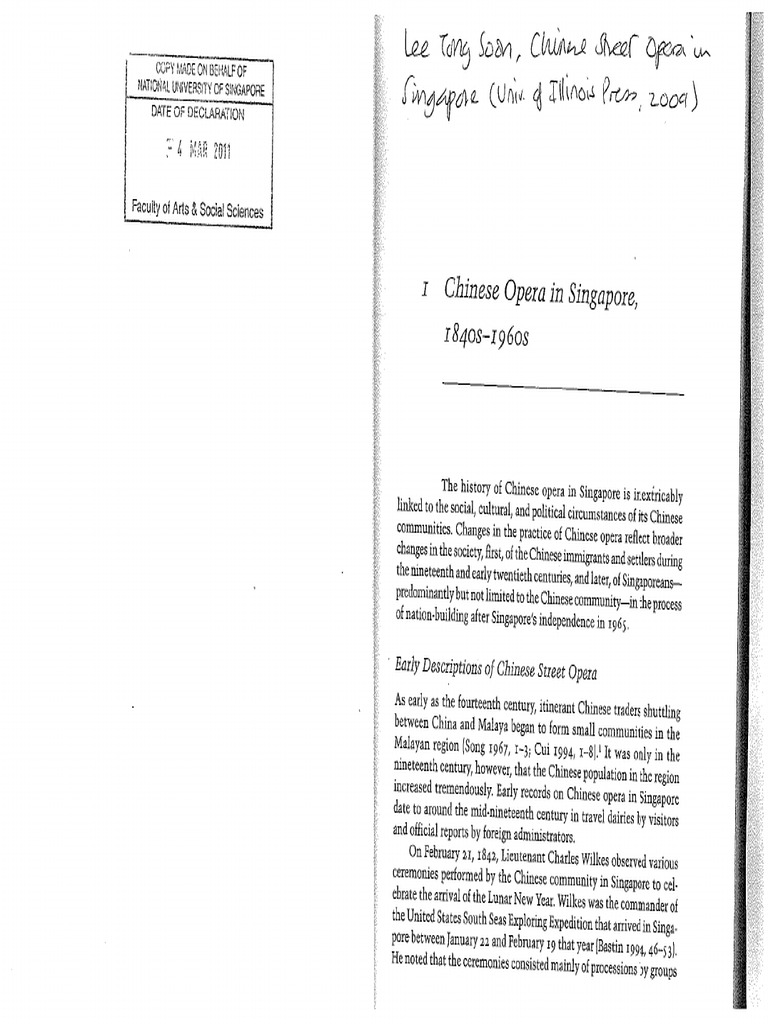 Week 5 - Lee, Tong Soon (2009) Chinese Opera in Singapore, 1840s-1960s ...