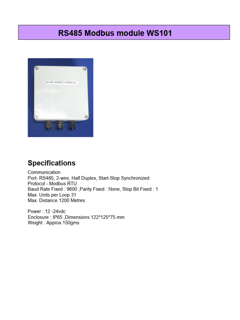 RS485 Modbus Module WS101 | PDF
