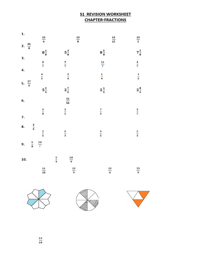 Grade 7 Fraction Revision Worksheet | PDF | Mathematical Notation | Numbers