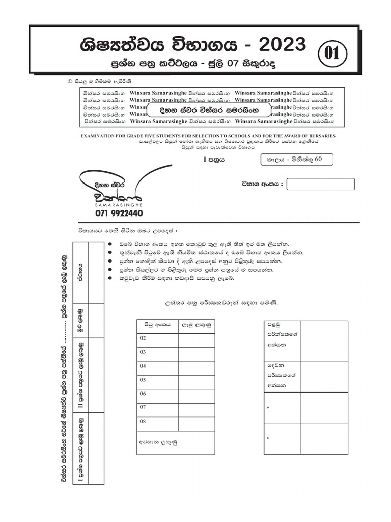 Grade 5 Paper Set - July 2023 | PDF