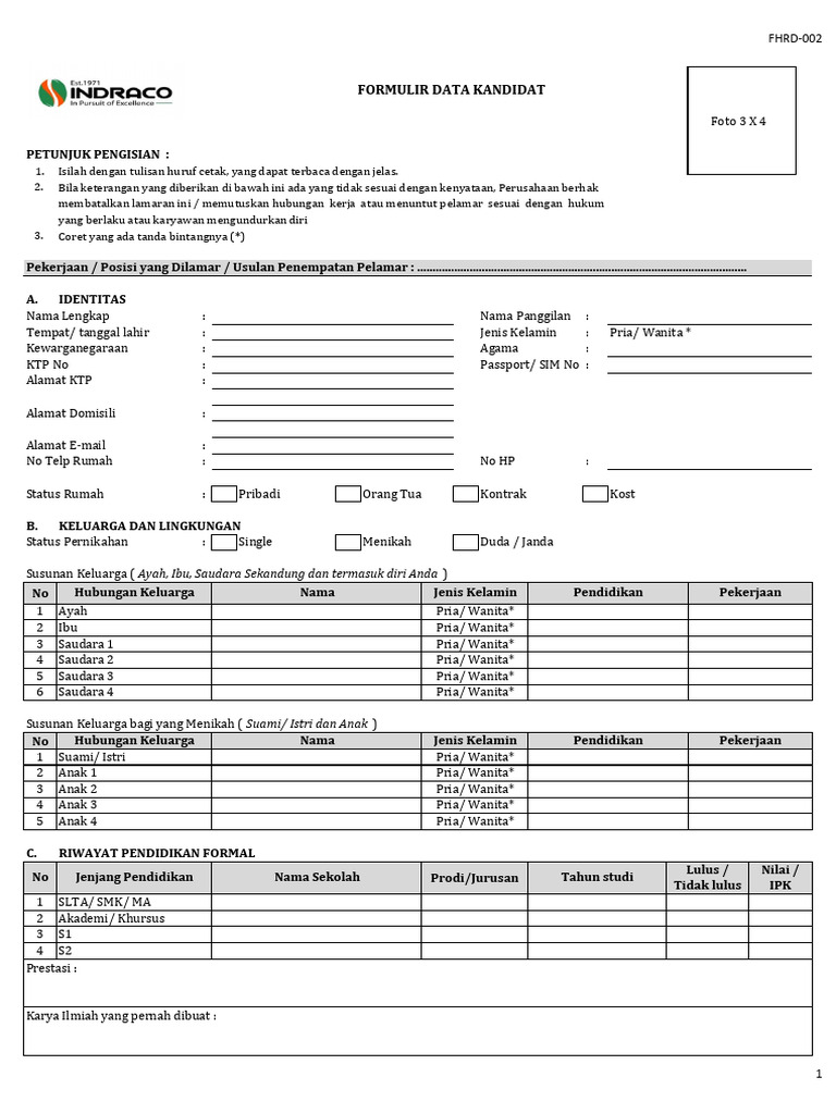 Form Data Kandidat | PDF