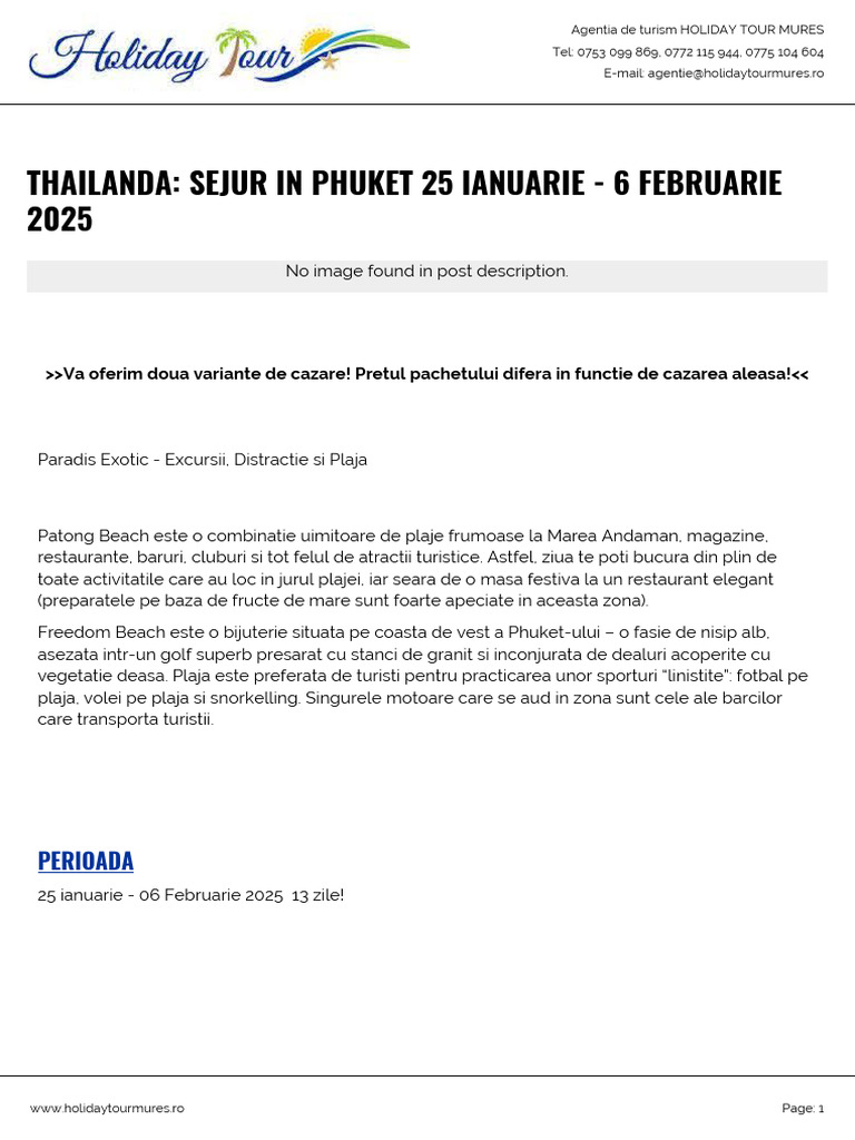 Thailanda Sejur in Phuket 25 Ianuarie 6 Februarie 2025 | PDF