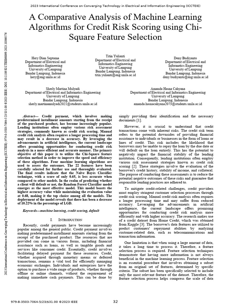A Comparative Analysis Of Machine Learning Algorithms For Credit Risk