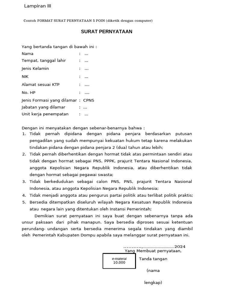 surat-pernyataan-5-point-cpns-2024-1 | PDF surat-pernyataan-5-point-cpns-2024-1 | PDF
