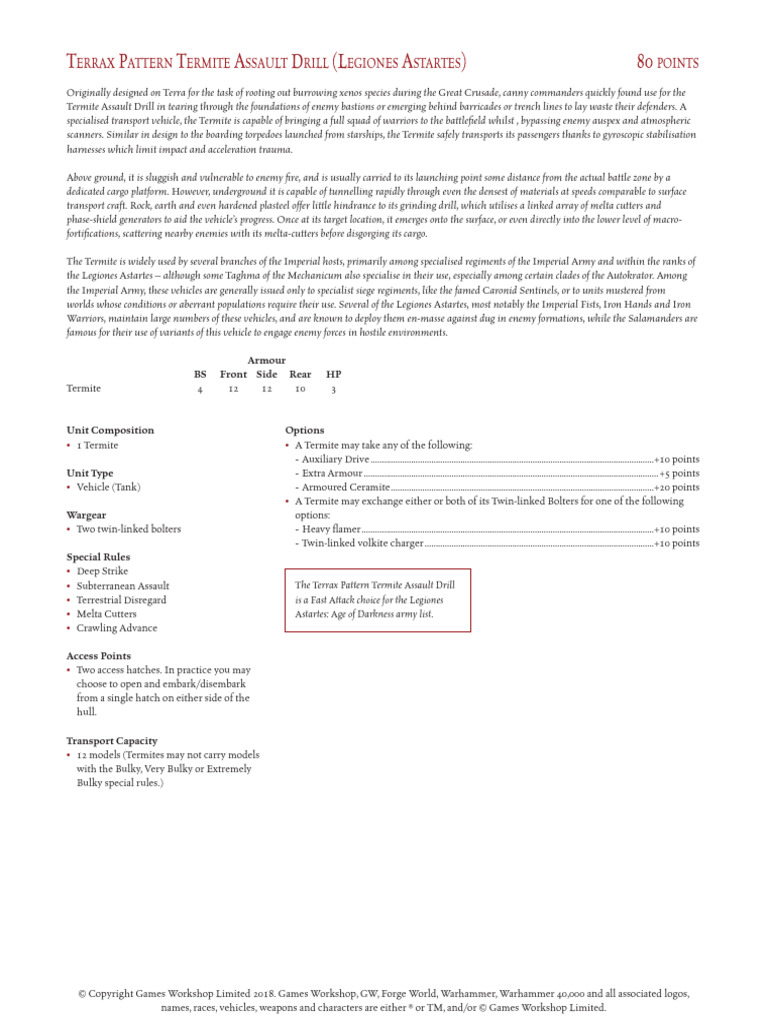 Warhammer 40k - Expansion Book - The Horus Heresy - Datasheet - Terrax ...