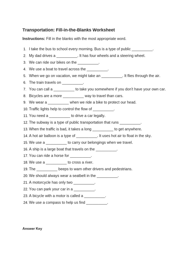 transportation-fill-in-the-blanks-worksheet_156691 | PDF