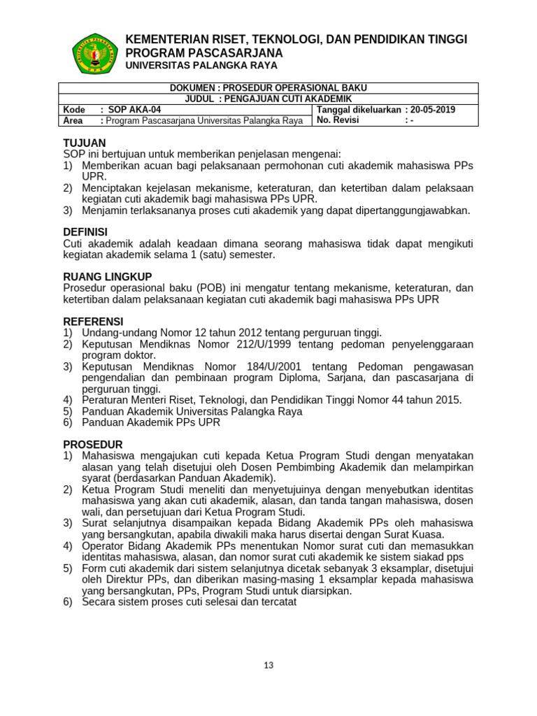 Sop Cuti Akademik Sop Aka 04 | PDF