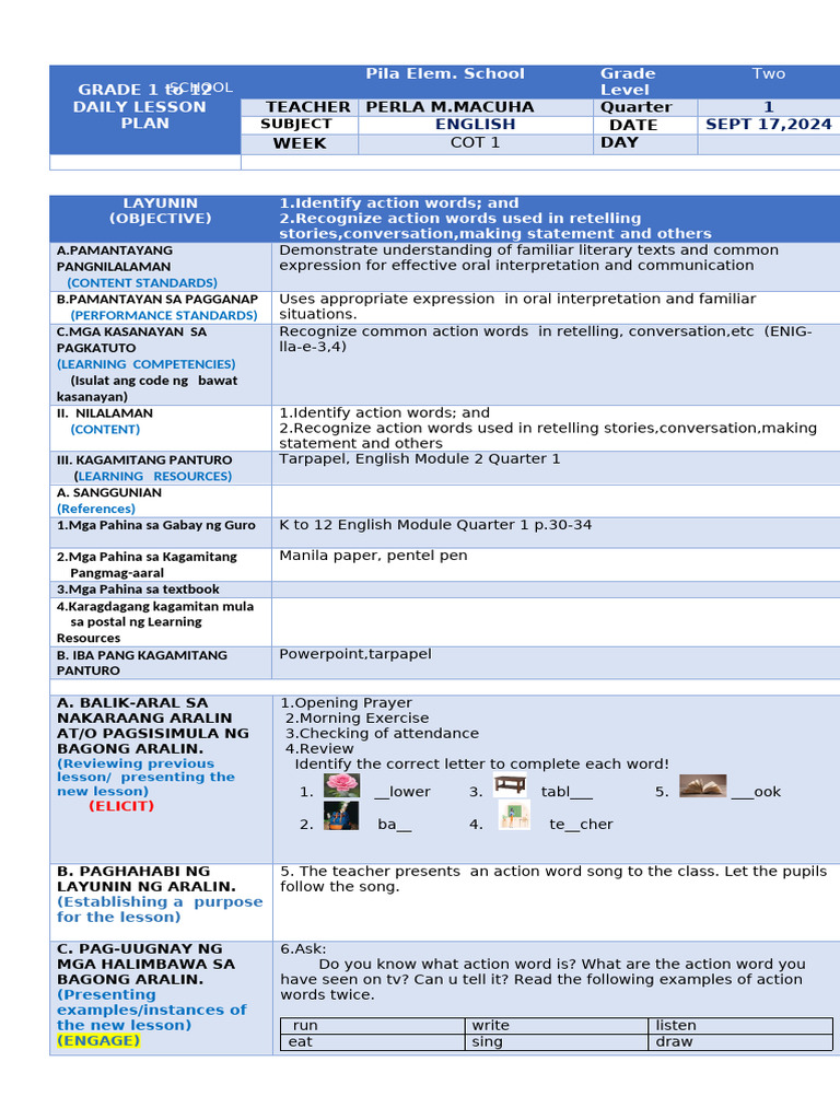 First Cot English 2 2024-2025 | PDF