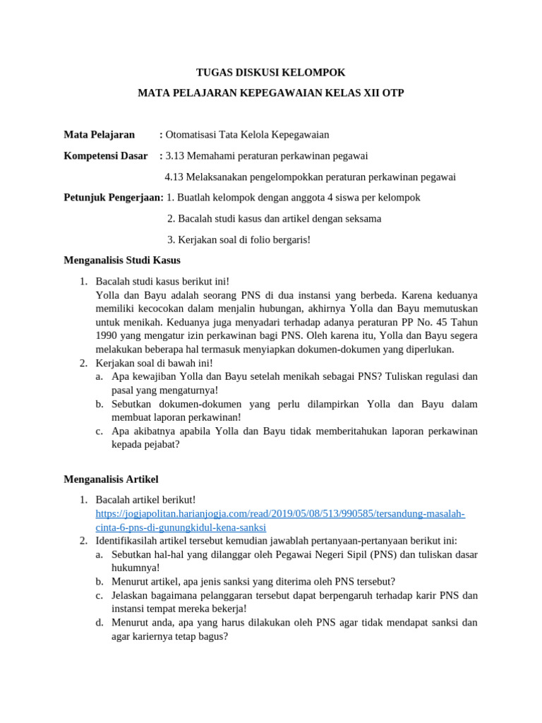 Tugas Diskusi Kelompok Kepegawaian Kelas 12-1-1 | PDF Tugas Diskusi Kelompok Kepegawaian Kelas 12-1-1 | PDF