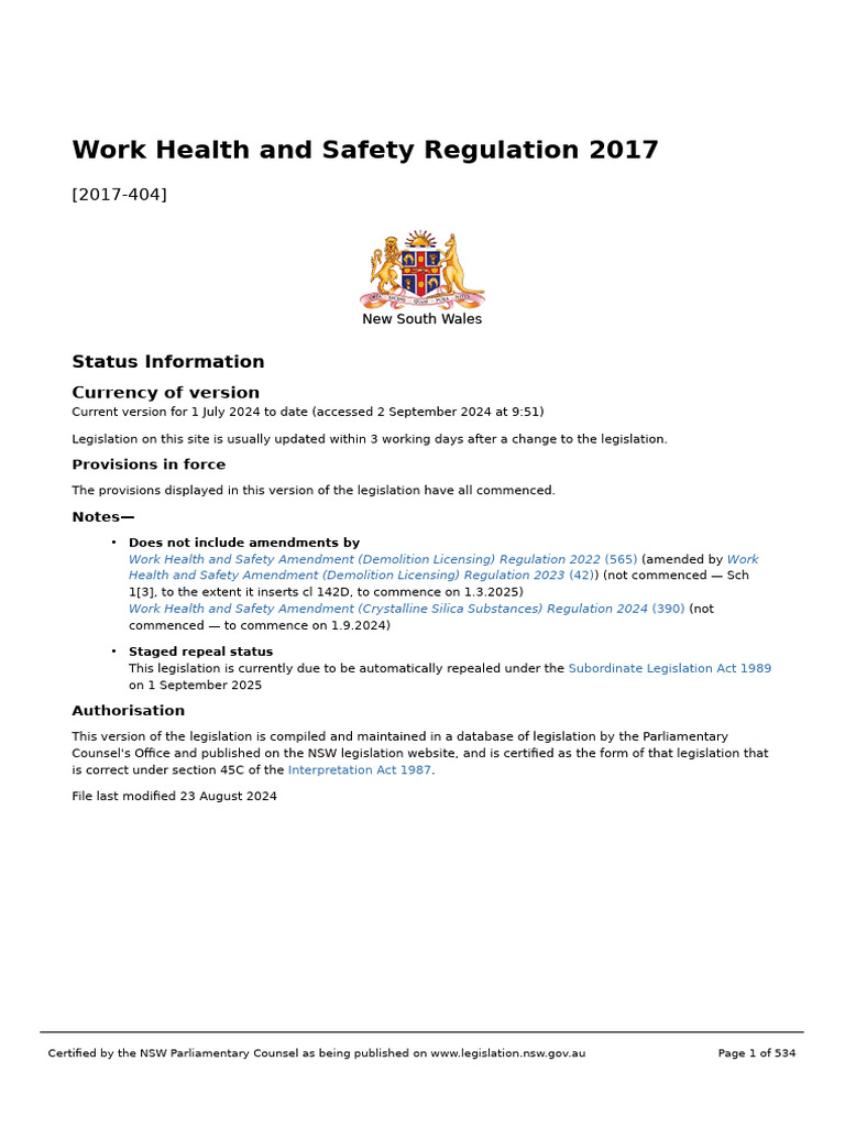 NSW Work Health and Safety Regulation 2017 | PDF