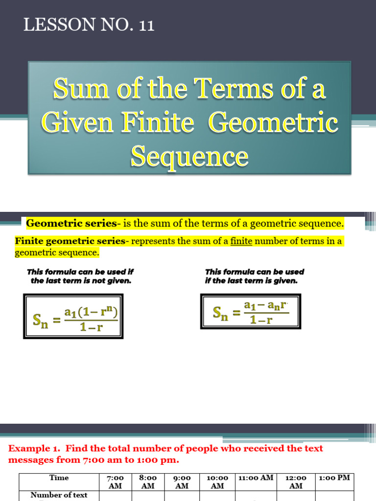 Lesson No. 11 Sum of The Terms of A Finite Geometric Sequence | PDF