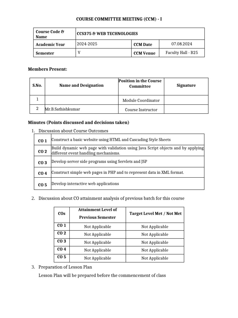 Coursce Committe Meeting - WT | PDF