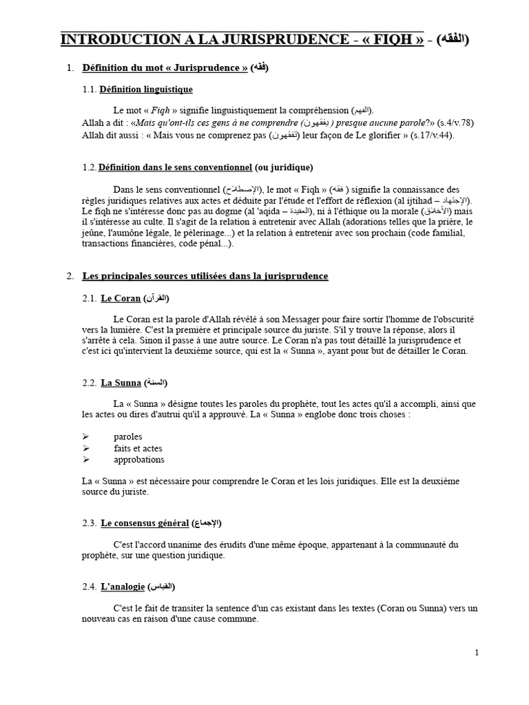 Explication Du Mot Fiqh Et Des 4 Imams | PDF