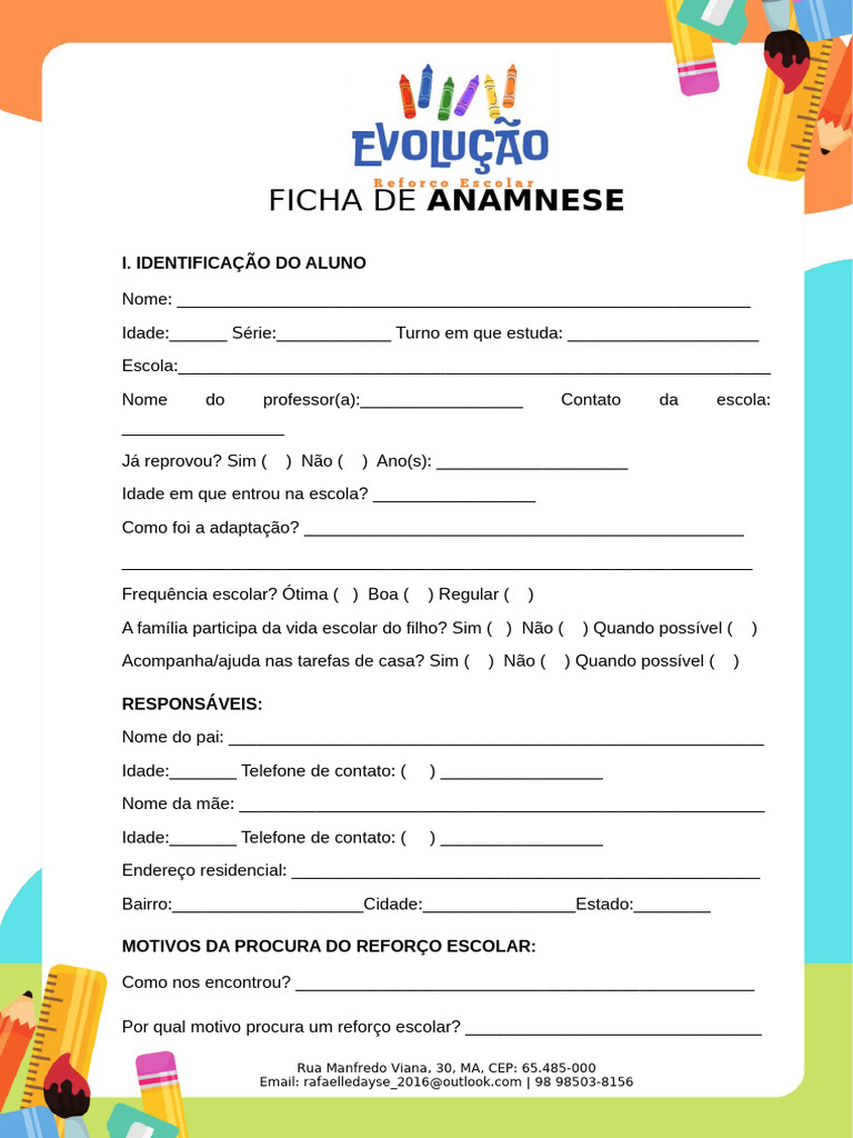 Ficha de Anamnese - Infantil | PDF