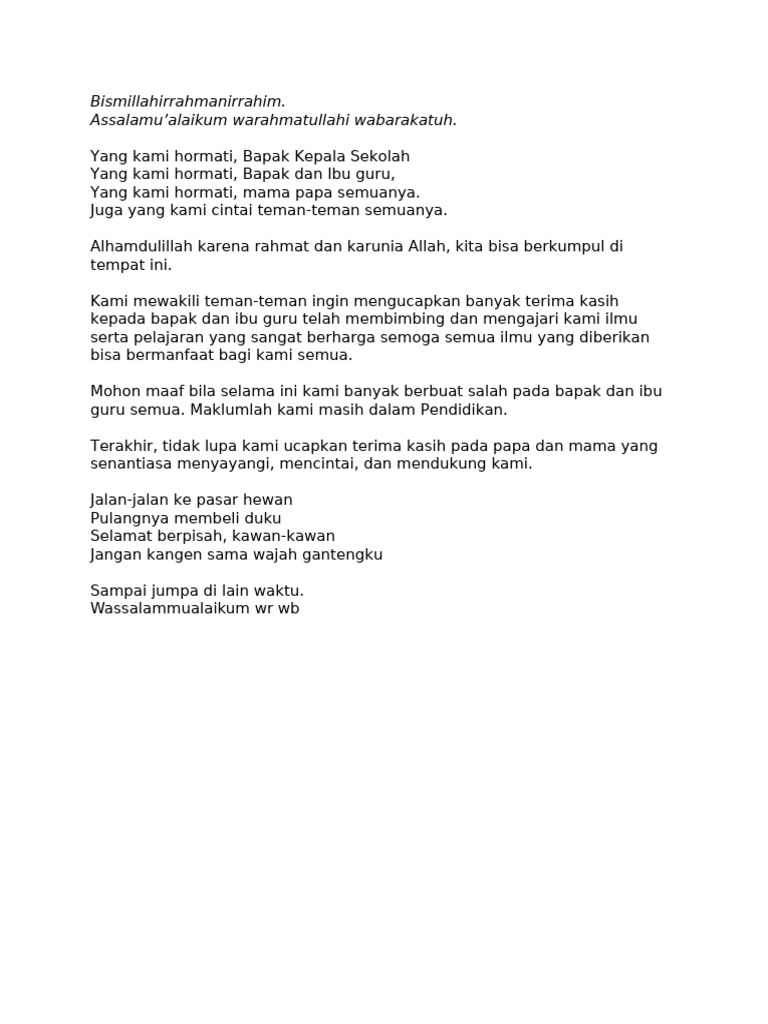 Pidato Perpisahan Anak TK | PDF