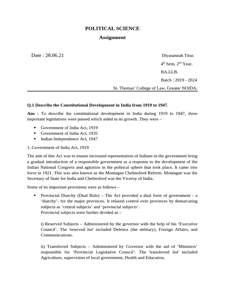 Political Science Assignment | PDF