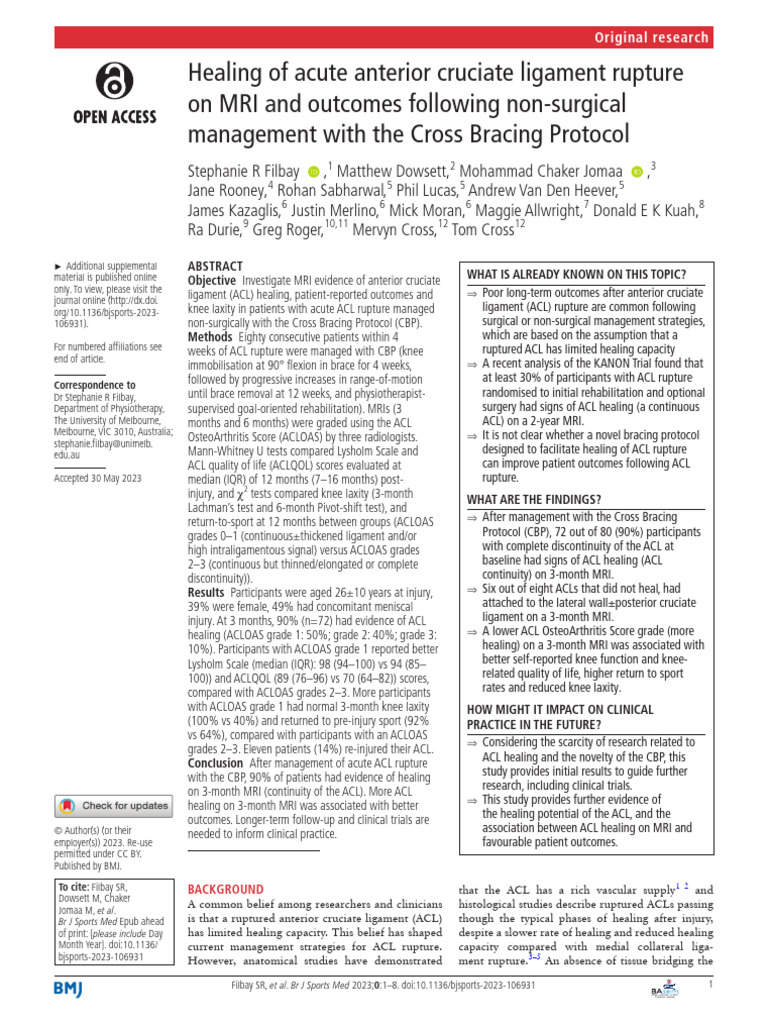 Healing of Acute Anterior Cruciate Ligament Rupture On MRI and Outcomes ...