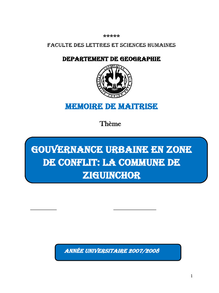 Gouvernance Urbaine en Zone de Conflit La Commune de Ziguinchor | PDF