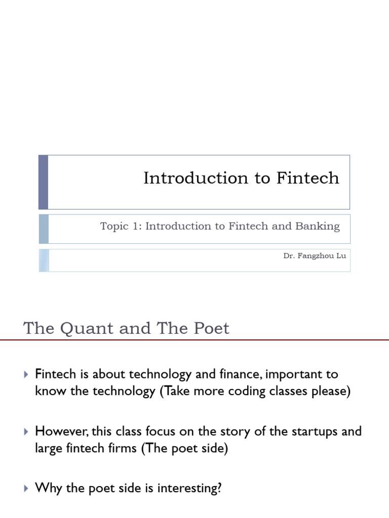 L1 Introduction To Fintech and Banking 2024 | PDF