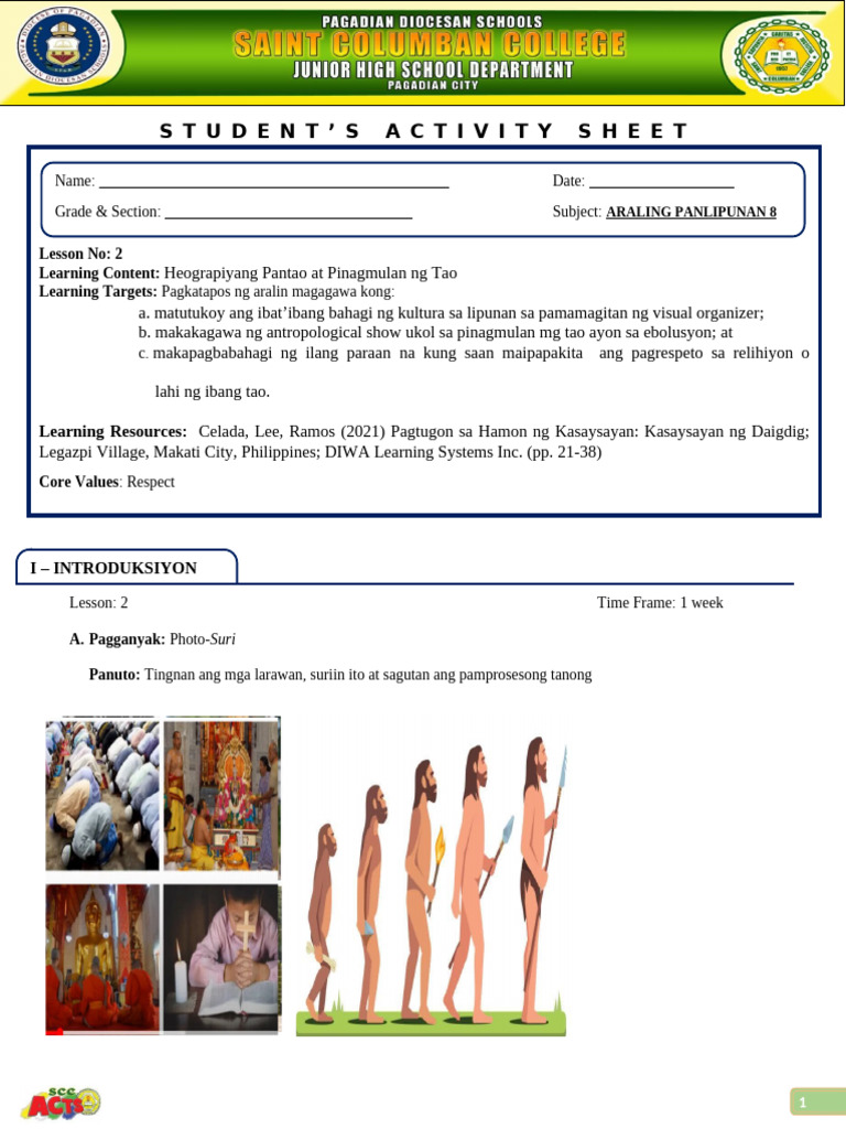 Aralin 3 ACT SHEET | PDF