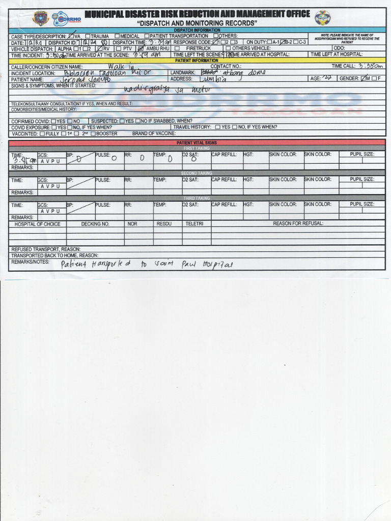 Dispatch Monitoring Record 1 | PDF