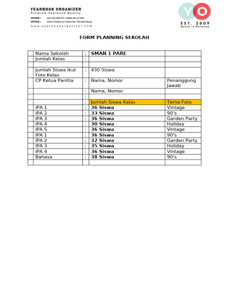 Form Planning Sekolah | PDF