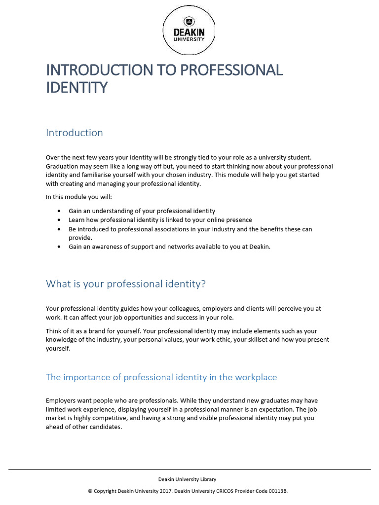 Introduction To Professional Identity | PDF | Accountant | Career & Growth