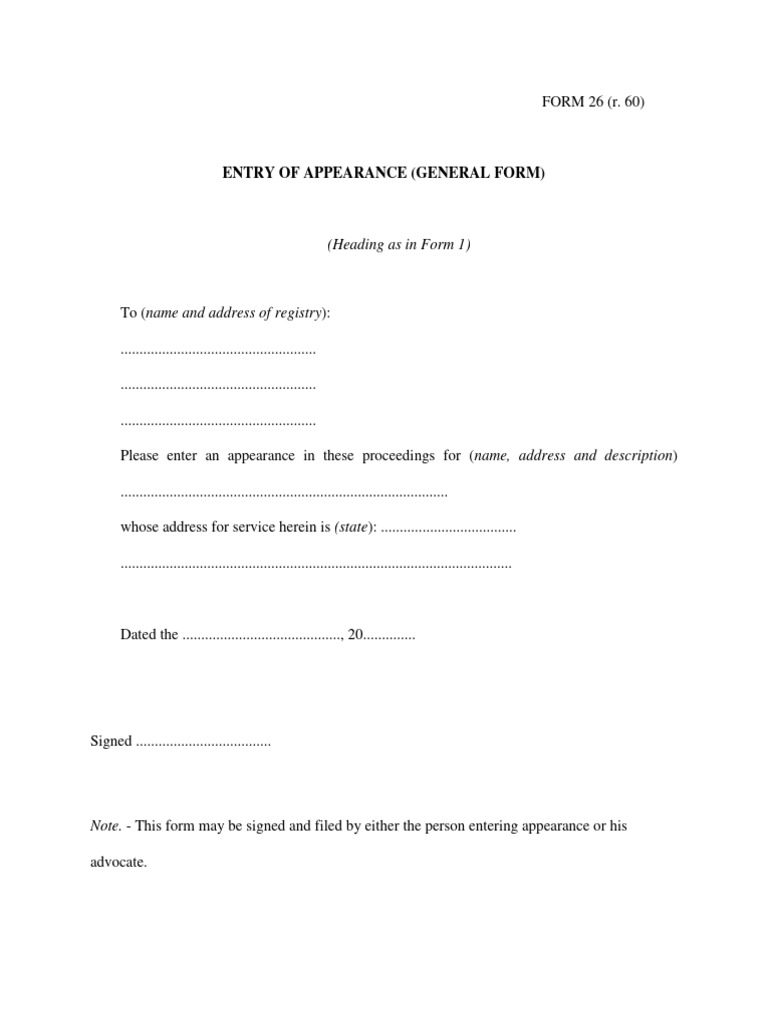 Form 26-Entry of Appearance (General Form) | PDF