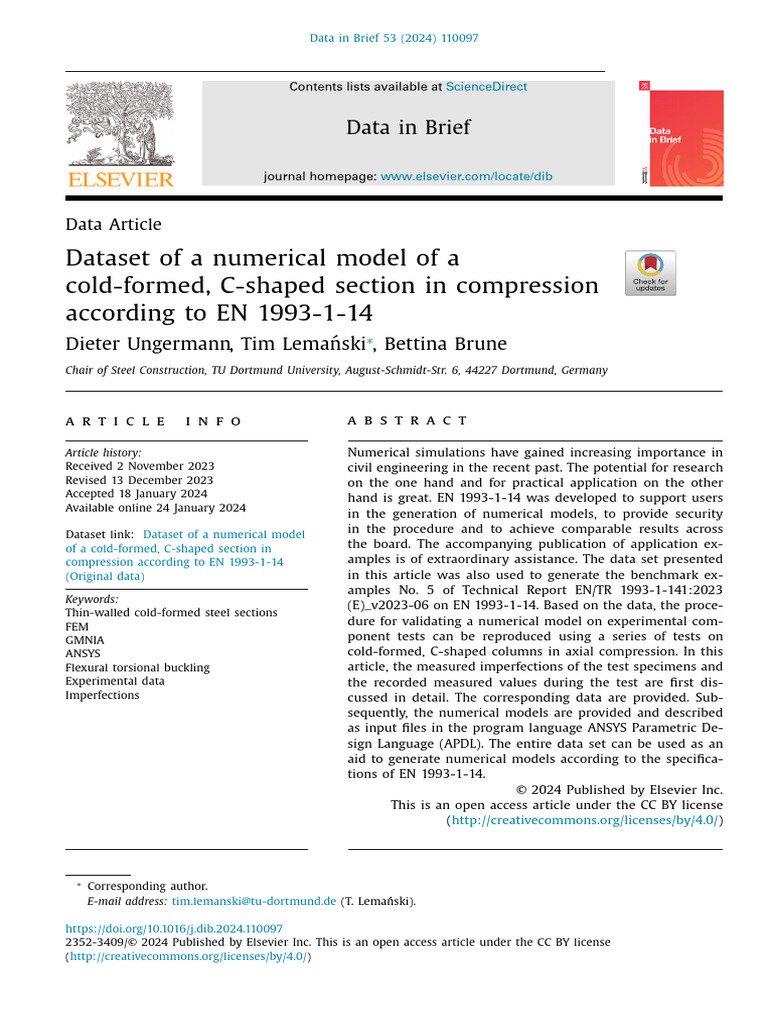 Dataset of A Numerical Model of A Cold-Formed, C-Shaped Section in ...