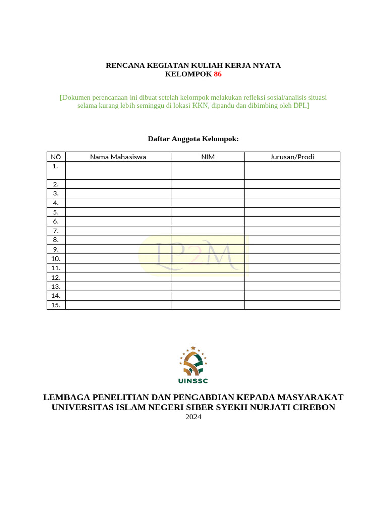 Template Rencana Kegiatan KKN 2024 | PDF