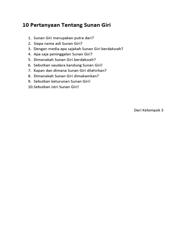 Pertanyaan Tentang Sunan Giri | PDF