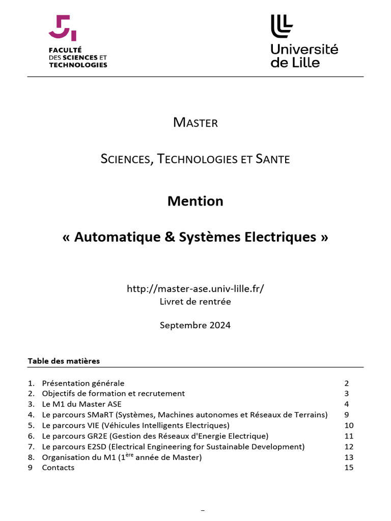 Livret Master ASE 2024 2025 | PDF