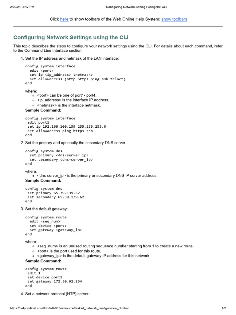 Configuring Network Settings Using The CLI | PDF