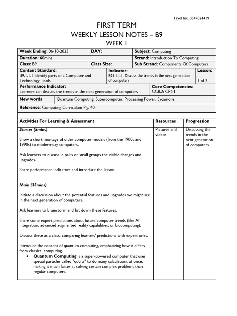 B9 Comp WK1 | PDF