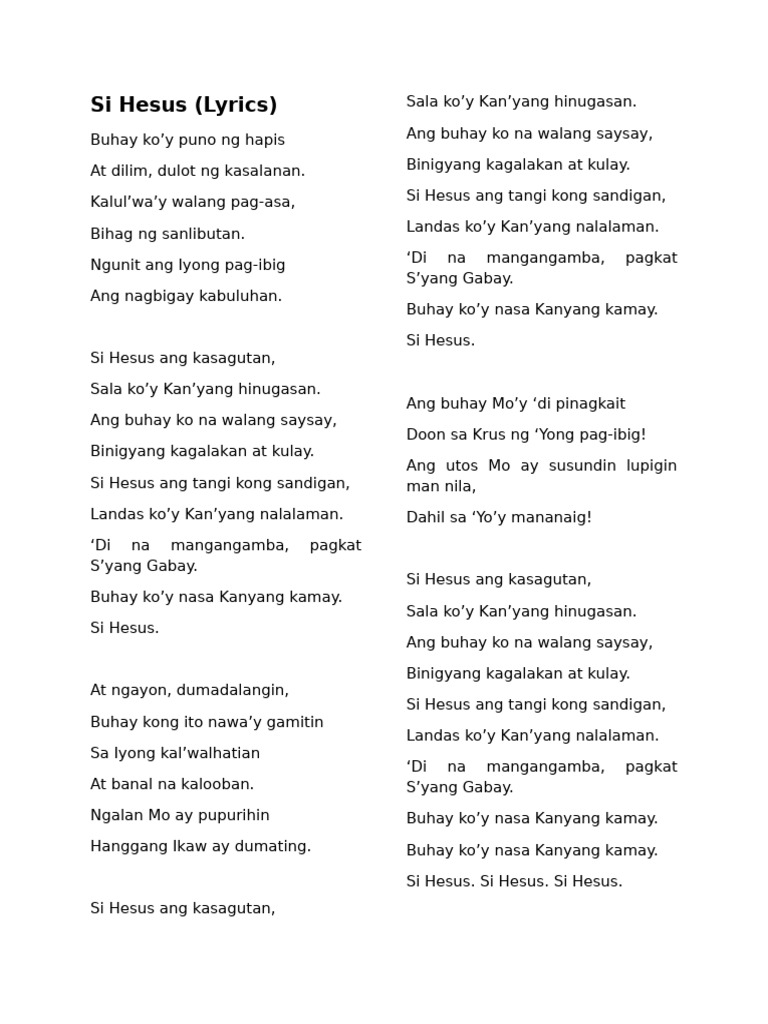 Si Hesus (Lyrics) | PDF