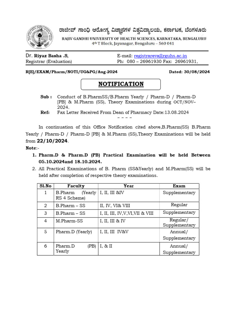 Fees Notification TT For Conduct of B.PharmPharm - DPharm-D (PB) M ...