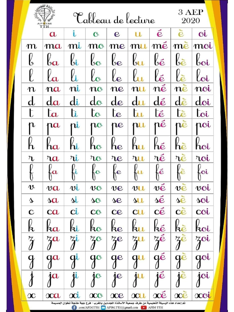 Taalimpress - Info - Tableau de Lecture en Cursive Loasis Des Mots 3 AEP | PDF