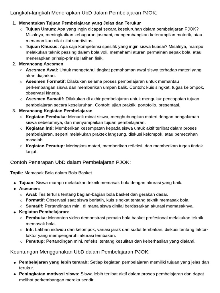 Langkah-Langkah Menerapkan UbD Dalam Pembelajaran PJOK | PDF
