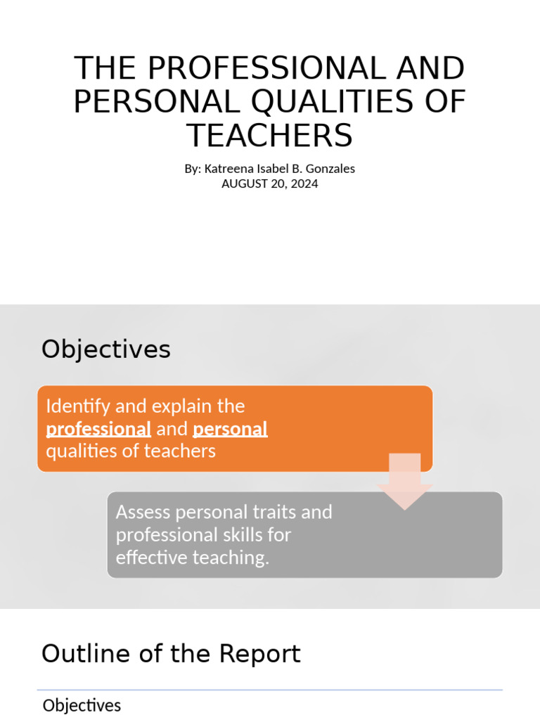 Personal and Professional Qualities of A Teacher | PDF