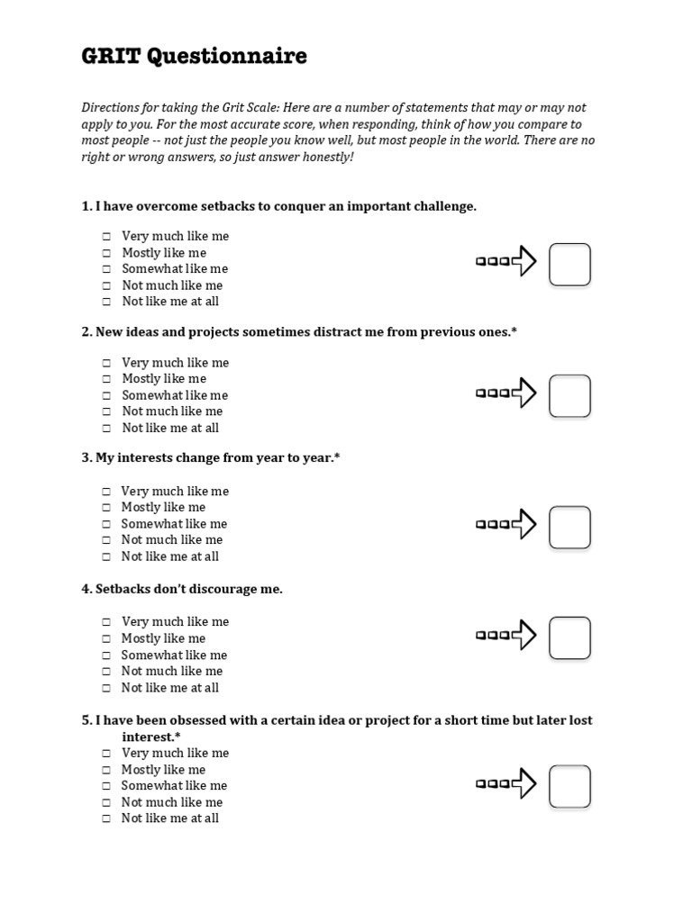 Grit Questionnaire | PDF