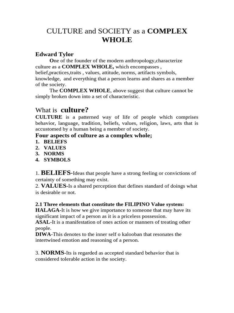 CULTURE and SOCIETY As A COMPLEX WHOLE | PDF